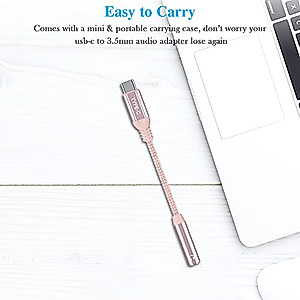 TITACUTE USB C to 3.5mm Jack Audio Adapter USB C Headphone Adapter Hi-res Aux Cord Earphones Dongle Stereo Cable for OnePlus 8T 8 7T 9 Pro Samsung S22 Ultra S21 S20 FE Galaxy Z Flip 3 Note 20 RoseGold