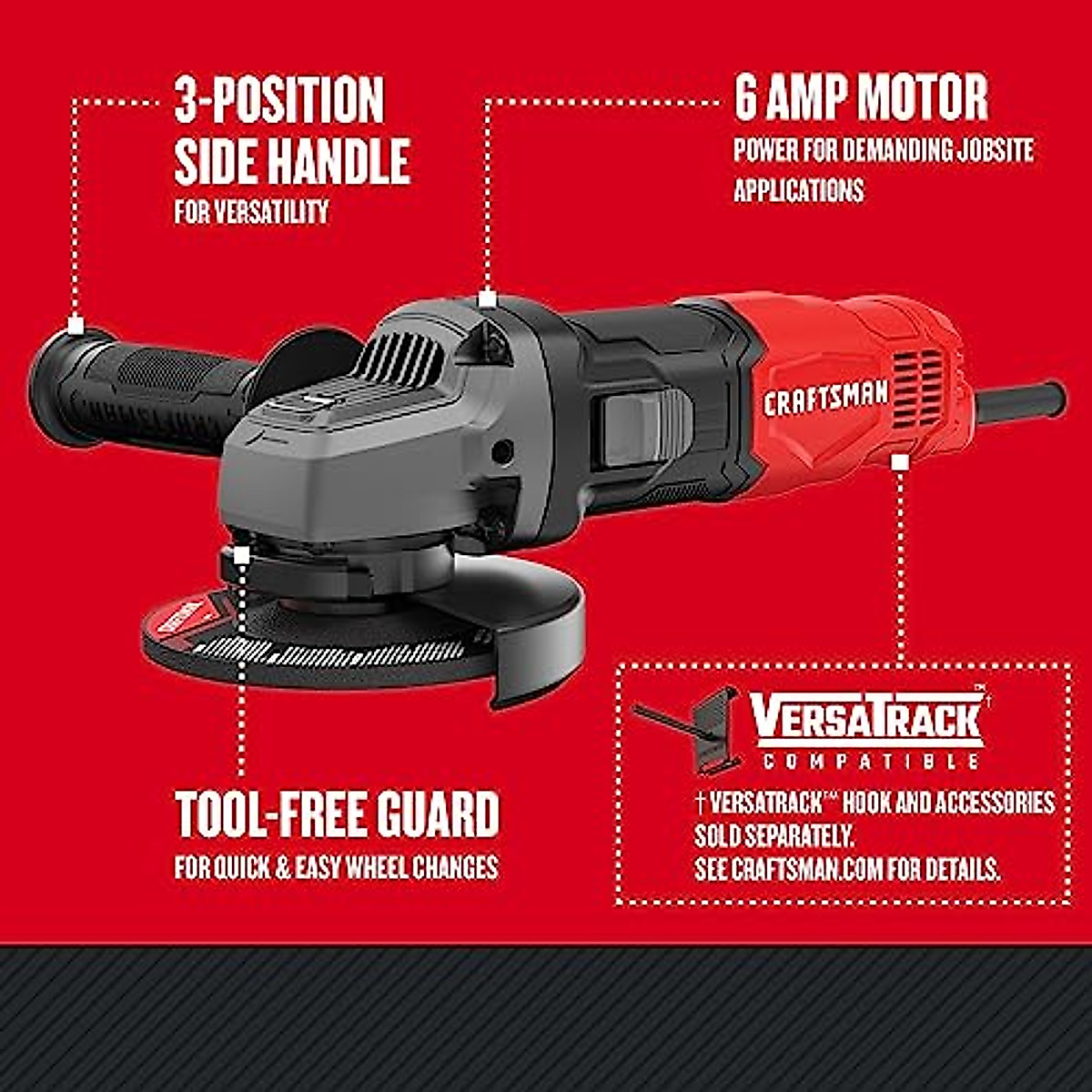 CRAFTSMAN Small Angle Grinder Tool 4-1/2 inch, 6 Amp, 12,000 RPM, Corded (CMEG100)