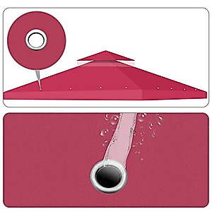 Flexzion 12' x 12' Gazebo Canopy Top Replacement Cover (Red) - Dual Tier Up Tent Accessory with Plain Edge Polyester UV30 Protection Water Resistant for Outdoor Patio Backyard Garden Lawn Sun Shade