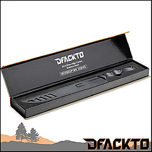 DFACKTO Interceptor 10 Inch Butcher Knife for Camping and Outdoor Kitchen, Stonewashed High Carbon Stainless Steel Black Knife, Full Tang Tactical G10 Handle, BBQ Utensil Cutlery