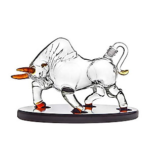 Animal Whiskey Decanter Bull On Wooden Display Tray - For Liquor Scotch Vodka or Wine - 500ml