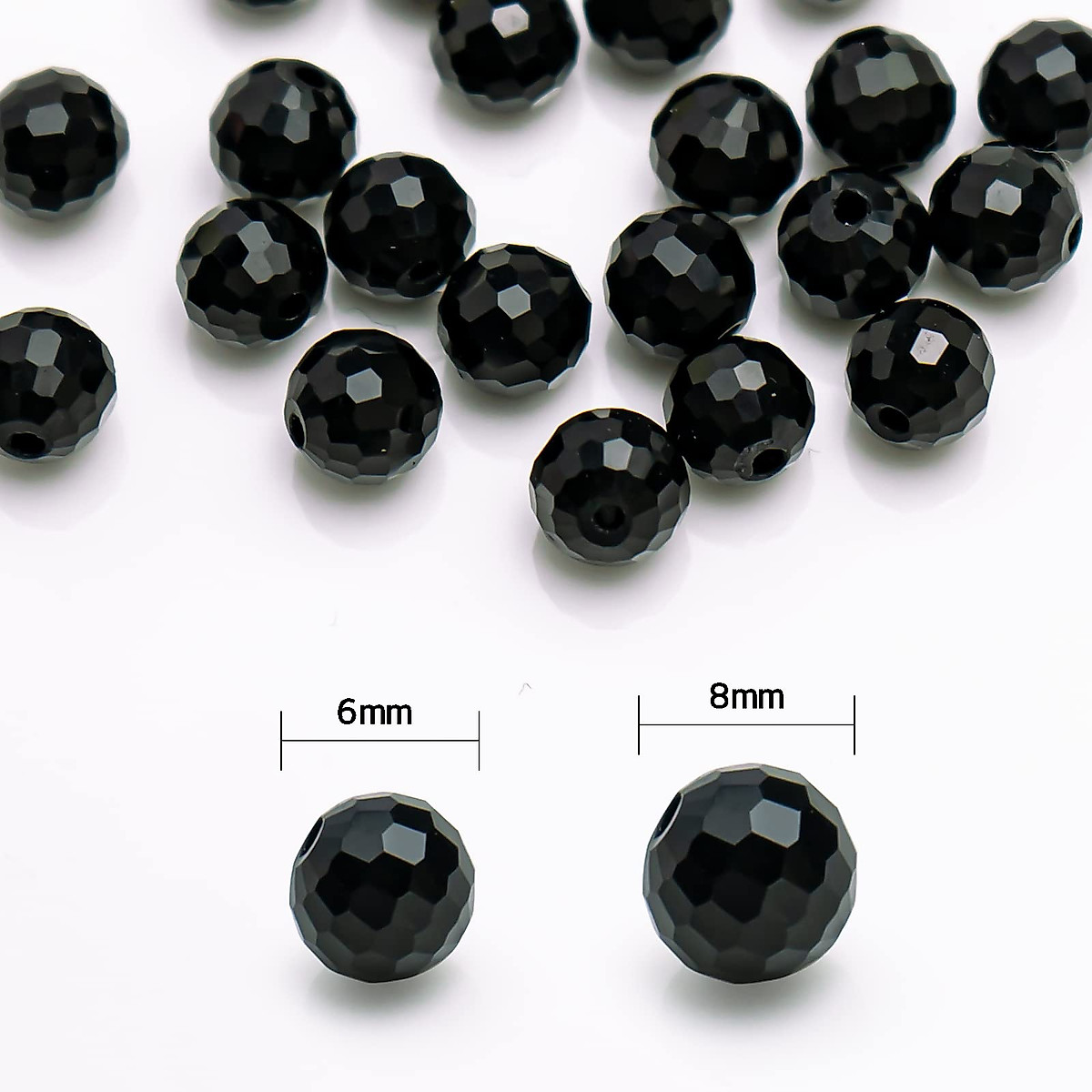 VIVP 8mm Crystal Glass Beads for Jewelry Making,Jet Black Faceted Round Glass Beads for Crafts Bracelet,Crystal Spacer Beads for Jewelry Making DIY Necklace Bracelet Earring（70pcs）