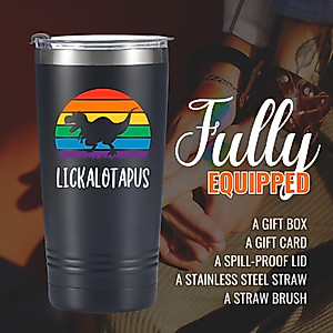 Onebttl Lesbian Gifts, LGBTQ Gifts for Pride Month, Insulated 20oz Stainless Steel Tumbler with Straw, Brush, Lid, Gift Box Included, Lickalotapus…