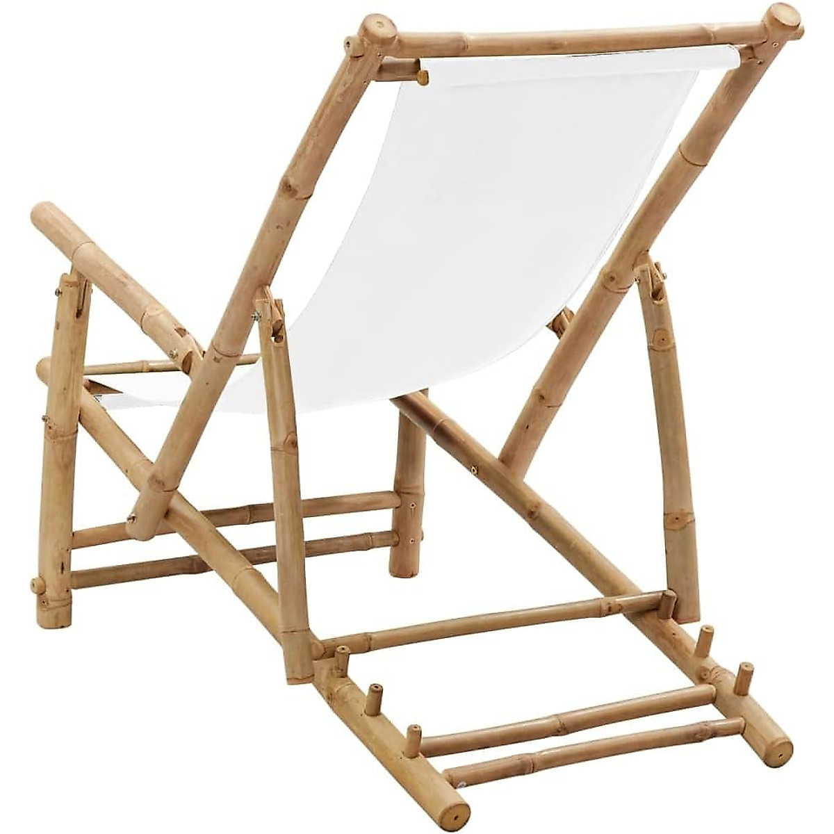 vidaXL Cream White Adjustable Deck Chair - Bamboo and Durable Canvas Material - Foldable Design for Easy Storage - Ideal for Garden, Patio, and Terrace