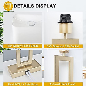 Set of 2 Table Lamps with Dual USB Ports,Touch Control for Bedside and Nightstand in Bedroom, 3-Way Dimmable Modern for Desk, Living Room, Office, LED Bulbs Included, Gold&White