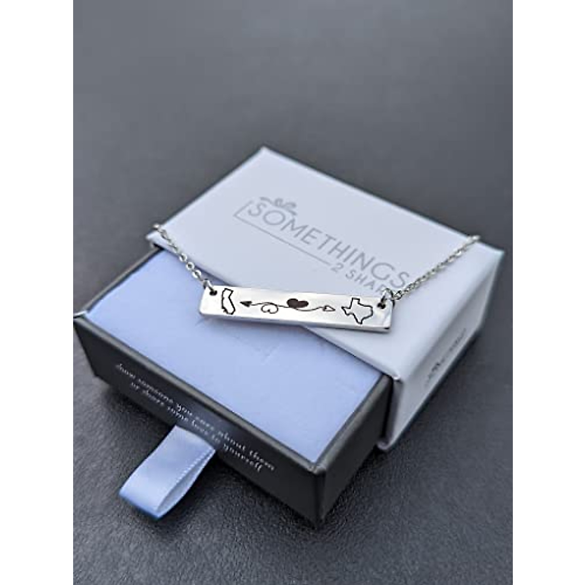 - Long distance necklace Arrow Bar Pendant Necklace Personalized gift 18K Gold/White/Rose Gold Plated Stainless Steel, Delicate Engraved Travel Moving Away Graduation gifts