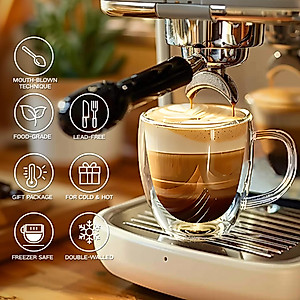 TECOHORS 8 Ounces Set of 4 Double Walled Glass Coffee Mugs with with Handle Insulated Layer Coffee Cups Borosilicate Glass Espresso Double Insulated Clear Glass Coffee Mug for Hot Beverages