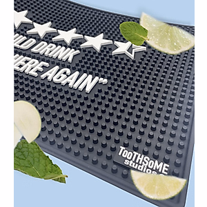 Would Drink Here Again 17.7" x 11.8" Funny Bar Spill Mat Rail Countertop Accessory Home Pub Decor Slip Resistant Durable Thick Bar Covering for Craft Brewery Kitchen Cafe and Restaurant Accent