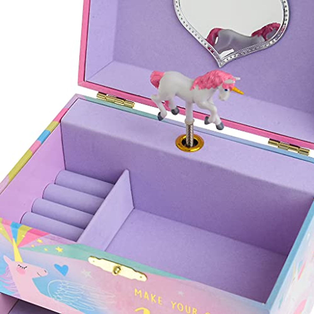 Jewelkeeper Cotton Candy Unicorn Music Box & Little Girls Jewelry Set - 3 Unicorn Gifts for Girls - Jewelry Box for Girls