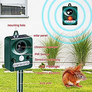 Solar Animal Repeller Animal Deterrent Devices Outdoor with Spike Repel Dogs, Cat, Squirrels, Raccoon, Rat Ultrasonic Animal Repeller Waterproof for Garden Yard House Use (4)