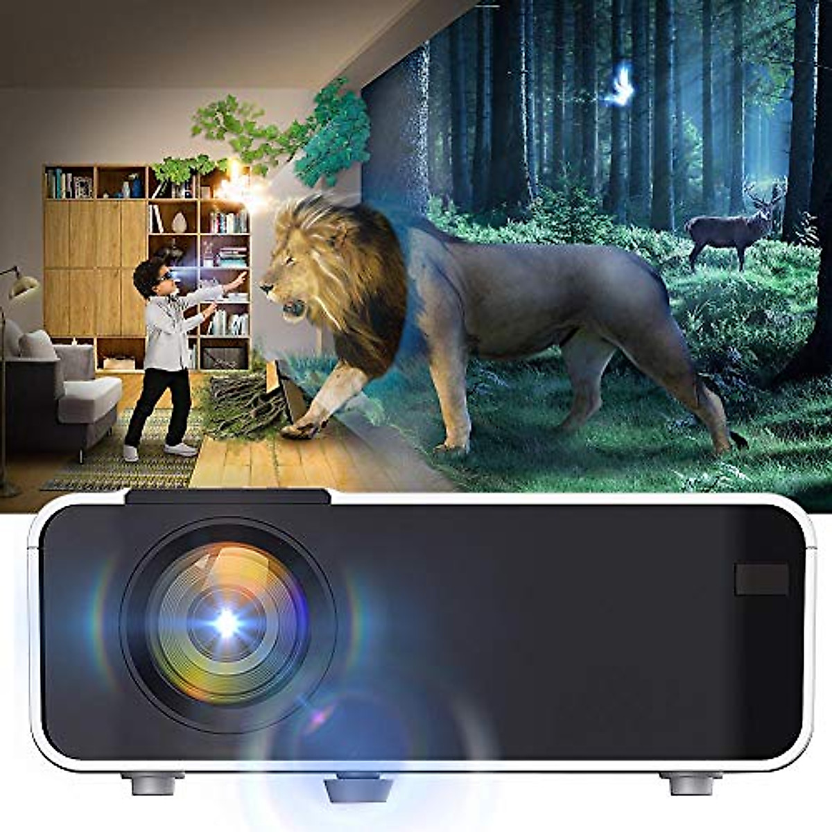 Bewinner 1080P LED Portable Projector Indoor/Outdoor Smart 4K Bluetooth WiFi Projector for Home Theater 1280 720 Physical Resolution for Android (US)