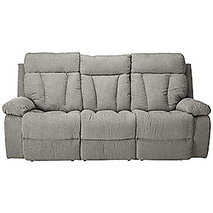 Signature Design by Ashley Mitchiner Contemporary Manual Reclining Sofa with Center Drop Down & Cup Holders, Gray