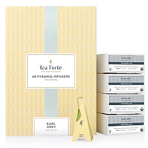 Tea Forte Earl Grey Black Tea Event Box, Bulk Pack of 48 Pyramid Infuser Tea Sachets for All Occasions