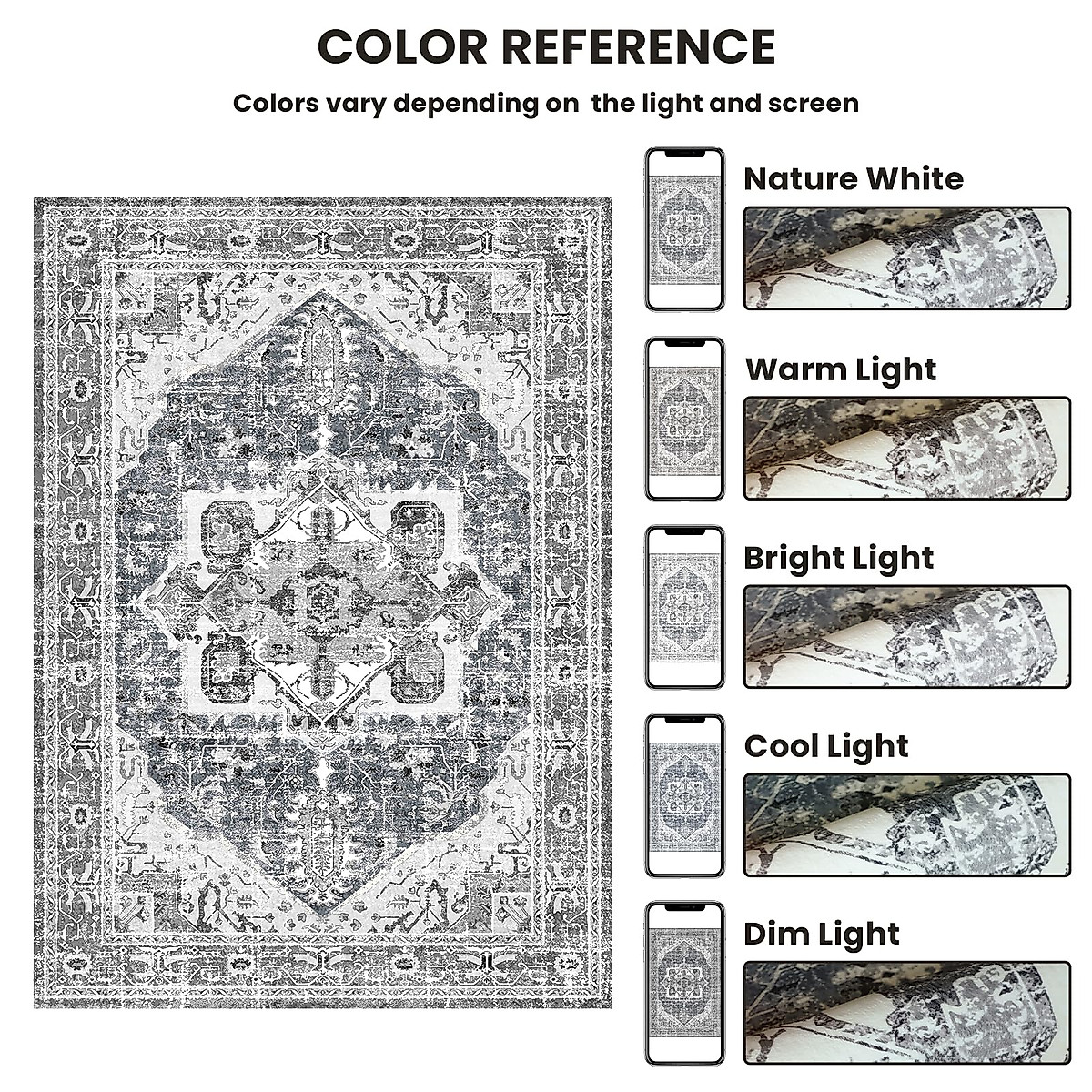 QD-Udreamy Area Rugs for Living Room - 9x12 Area Rugs, Machine Washable Rugs 9x12, Non-Slip, Stain Resistant Soft Boho Vintage Large Carpet Low Pile Thin Rugs for Living Room Bedroom