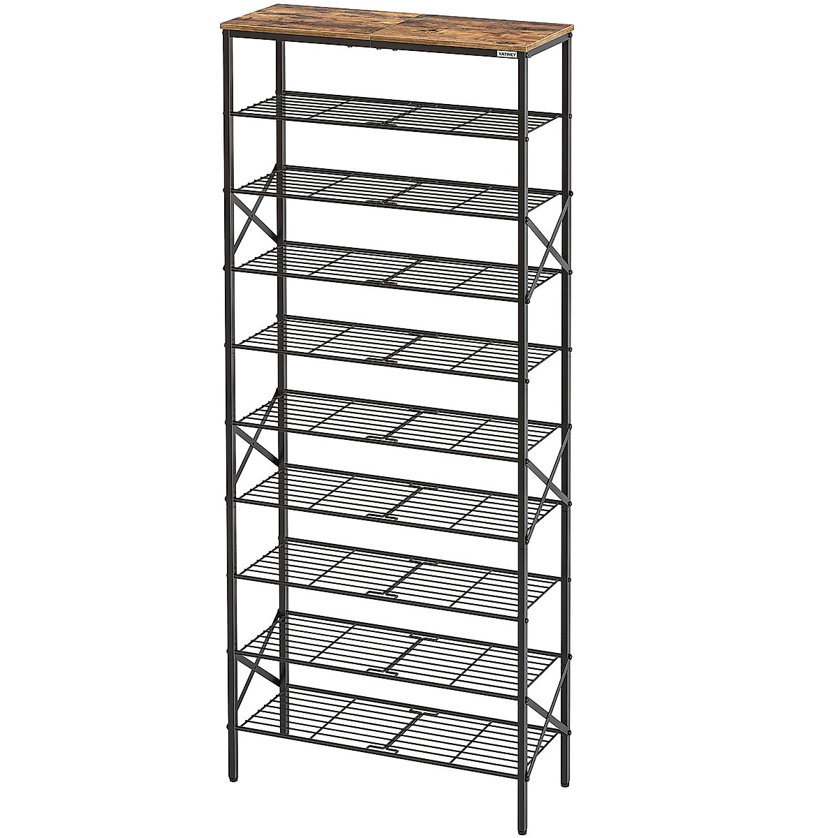 YATINEY 10 Tier Shoe Rack, Shoe Storage Organizer, Large Capacity Shoe Shelf Holds 40 Pairs of Shoes, Durable and Stable, for Entryway, Hallway, Closet, Dorm Room, Rustic Brown SS10BR