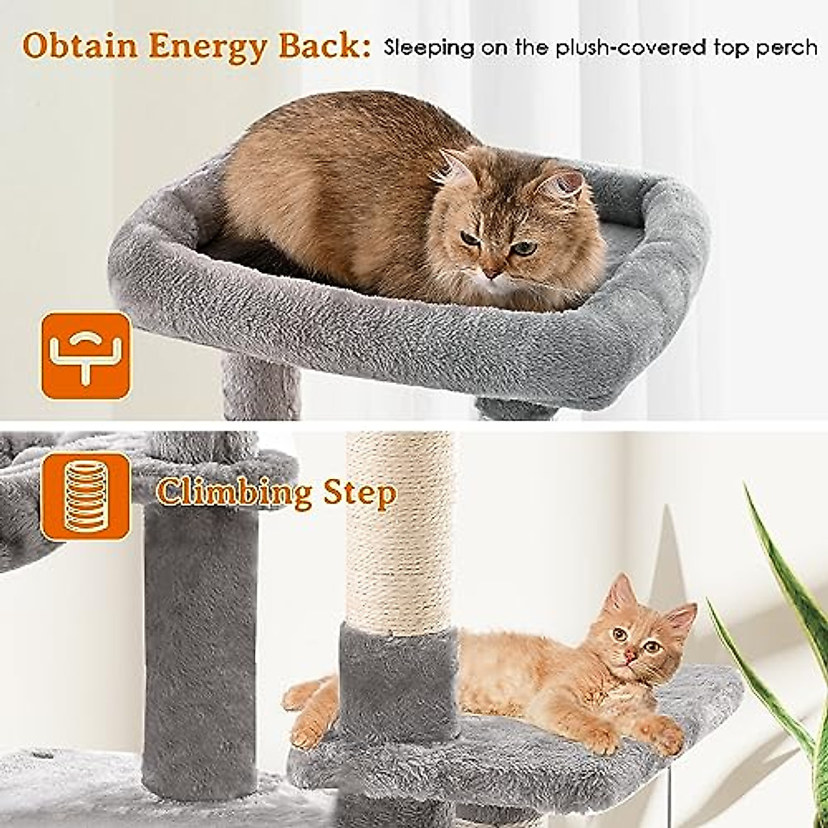 Cat Climbing Tower for Indoor Cats 30in, Cat Condo with Scratching Post, Cat Tree for Large Cat with Plush Perches, Hammock, Cat Tree Stand for Kitten with Dangling Ball, Platform