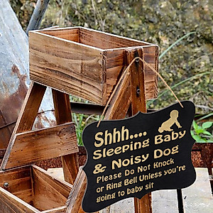 WINOMO Shhh Sleeping Baby Door Sign Do Not Disturb Sign Baby Room Hanging Wooden Decorative Sign Do Not Knock or Ring Baby Sleeping Hanger Sign (Black)