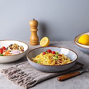 AmorArc 8.5'' Large Pasta Bowls, 36oz Ceramic Salad Serving Bowls Set of 4 for Kitchen, Wide Stoneware Bowls for Pasta,Salad,Fruit,Bread, Microwave Safe, Reactive Glaze-Blue