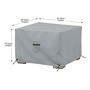 Covers & All Square Ottoman Cover, Heavy Duty 18 Oz Waterproof UV & Weather Resistant Patio Garden Furniture Stool Protector Indoor Outdoor with Air Vents & Drawstrings (30" L x 30" W x 18" H, Grey)