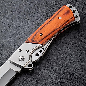 UDANJOVI 12.7 In Tactical Long Blade Folding Knife With Rosewood Handle And Sheath, Cool Outdoor Pocket Survival EDC Tool, Sharp Big Blade Fishing Camping Hunting Knives Gifts Ideas For Men Women