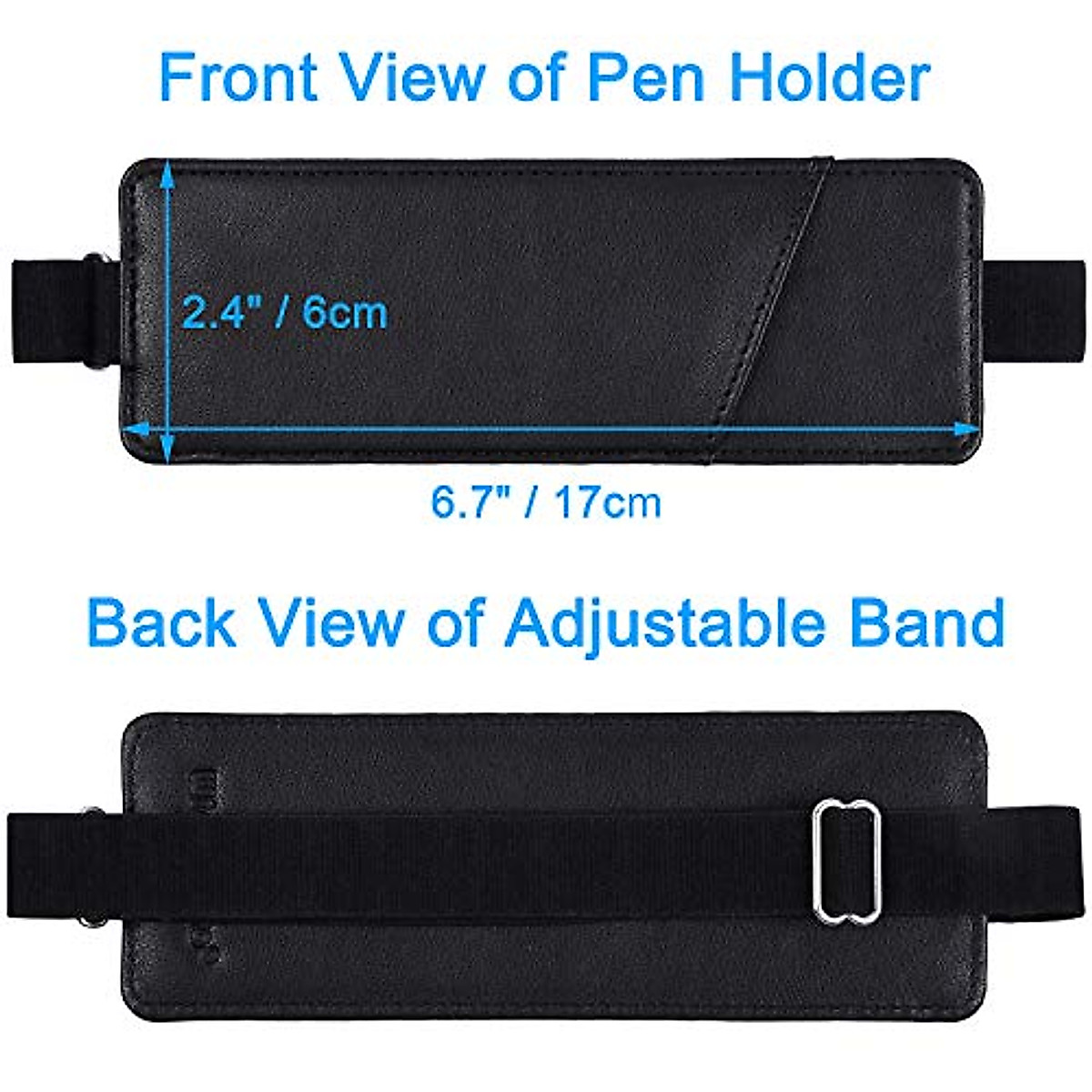 Wisdompro Adjustable Elastic Band Pen Holder, 2 Packs PU Leather Pencil Holder, Pen Sleeve Pouch, Fits for 8" to 11.5" Hardcover Journals, Notebooks, Planners, iPad - Black