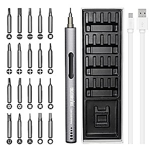 Mini Electric Screwdriver Set, Portable Rechargeable Cordless Power Screwdriver Set with 20 Precision Bits 3 LED Magnetic Repair Automatic Manual Tool Handy for Phone Watch Camera Laptop Toys