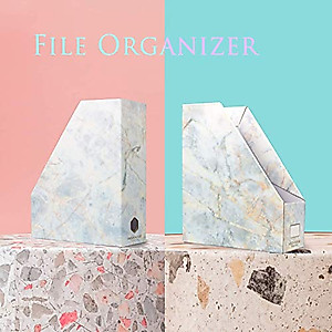 Magazine File Holder with Golden Marble Design 2 Pack, Premium Document Storage Box, Book Bin, Desk File Rack, Perfect for A4 Size Document, Office Folder, Newspaper Tray