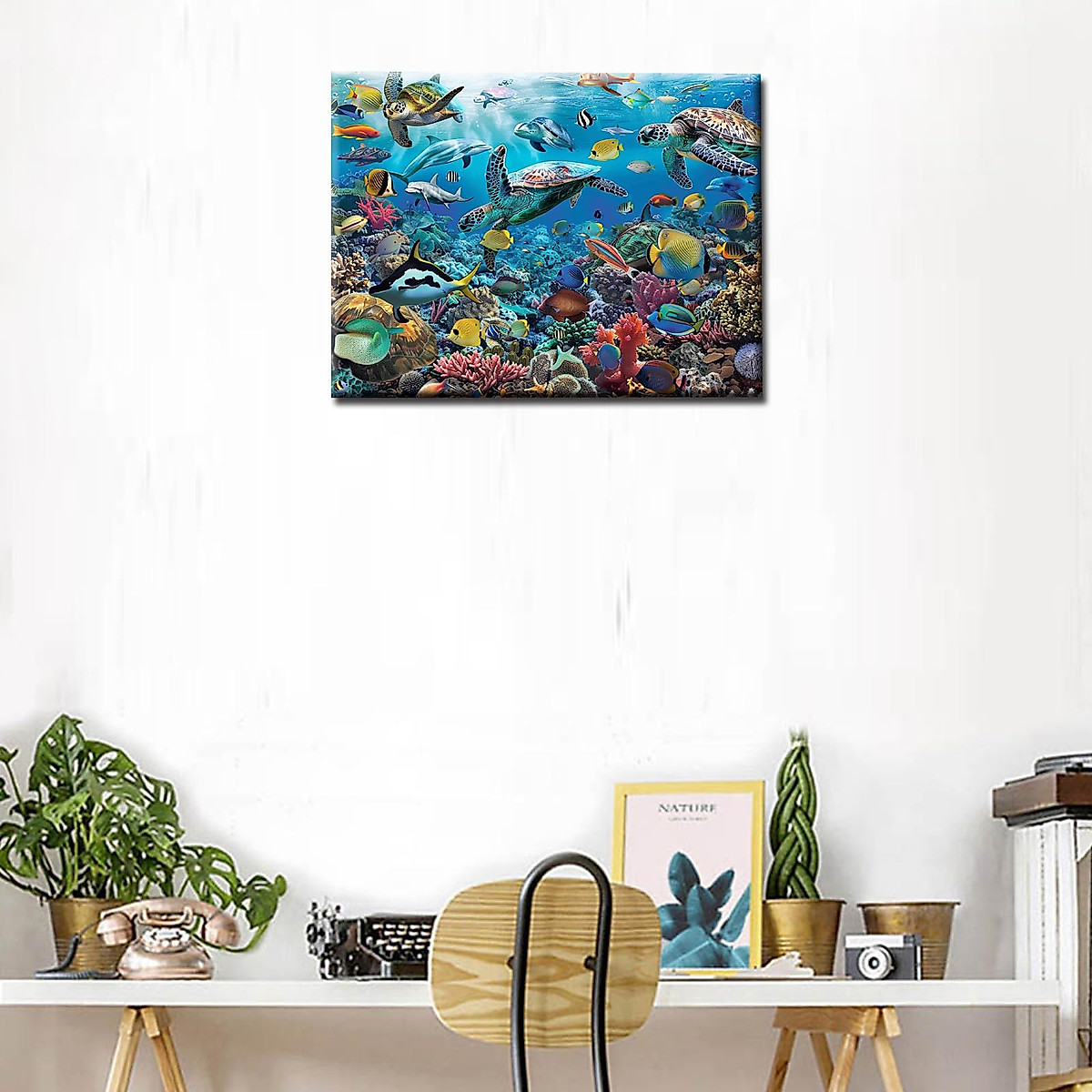 Sea Turtle Diamond Painting DIY 5D, Underwater Fish Numbering Kit, Angelfish Artwork Coral Reef Wall Art Aquarium Crystal Rhinestone Embroidery Picture Home Decor Adults Ocean Gift(12''Wx 16''H)