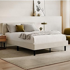 Nectar Bed Frame & Headboard - Linen - Full - 8 Inch Legs and Sturdy Wooden Slats for Support - Contemporary and Durable Upholstery - Holds Up to 700 Pounds - Easy Assembly