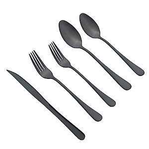Matte Black 4 Piece Pie Server 8.85-inch Pizza Cutter Knife Spatula Slice Stainless Steel Table Flatware Set Cake Server Serving Utensils Silverware Dishwasher Safe for Party