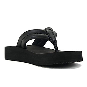 Soda NINI ~ Women Fashion Light weight Wedge Flip Flop Fashion Puffy Thong Sandals (Black, numeric_10)