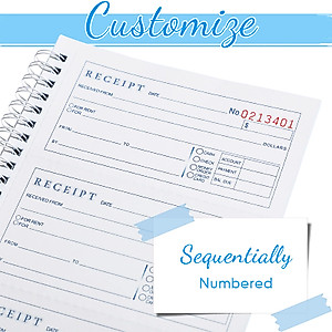 Crtiin Books Money and Rent Receipt Book 2 Part Carbonless Receipt Log Book with Carbonless Copies, Spiral Bound, 200 Sets Per Book, 4 Receipts Per Page, 5.25 x 11 Inch(10 Pcs)