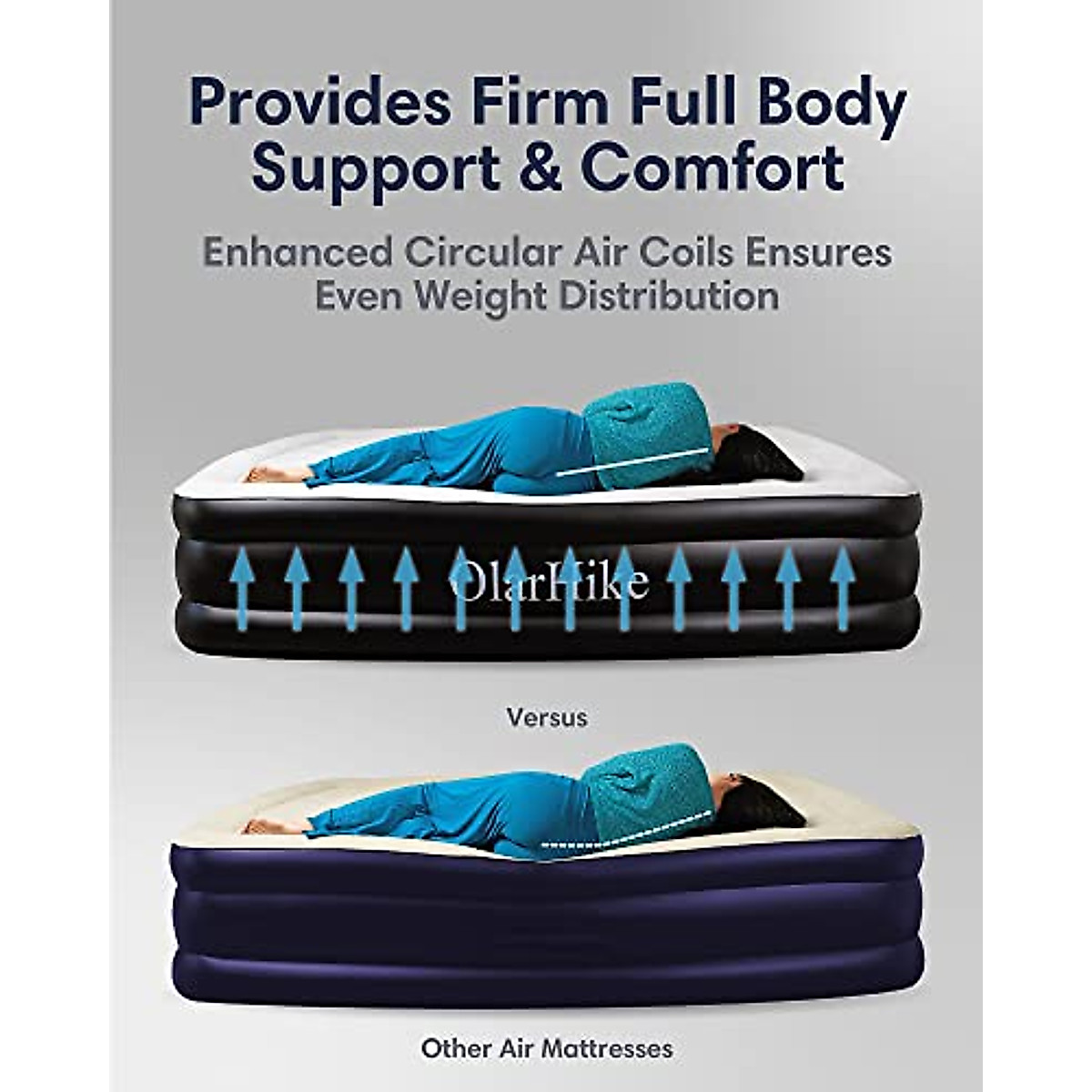 OlarHike Inflatable King Air Mattress with Built in Pump,18"Elevated Durable Air Mattresses for Camping,Home&Guests,Fast&Easy Inflation/Deflation Airbed,Black Family Blow up Bed,Travel Cushion,Indoor