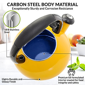 Chantal 1.8 QT Kettle, Buttons Series, Premium Enamel on Carbon Steel, Whistling, Even Heating & Quick Boil (Marigold)
