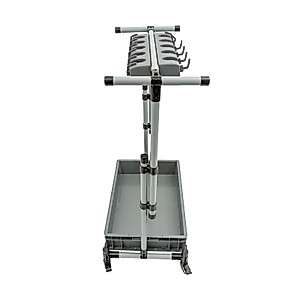 Movable Mop Broom Holder, Floor Mounted Cleaning Tool Cart with Wheels, 10 Slots with Hooks, Height Adjustable Cleaning Supplies Organizer Janitor Carts, Housekeeping Station Storage Tools