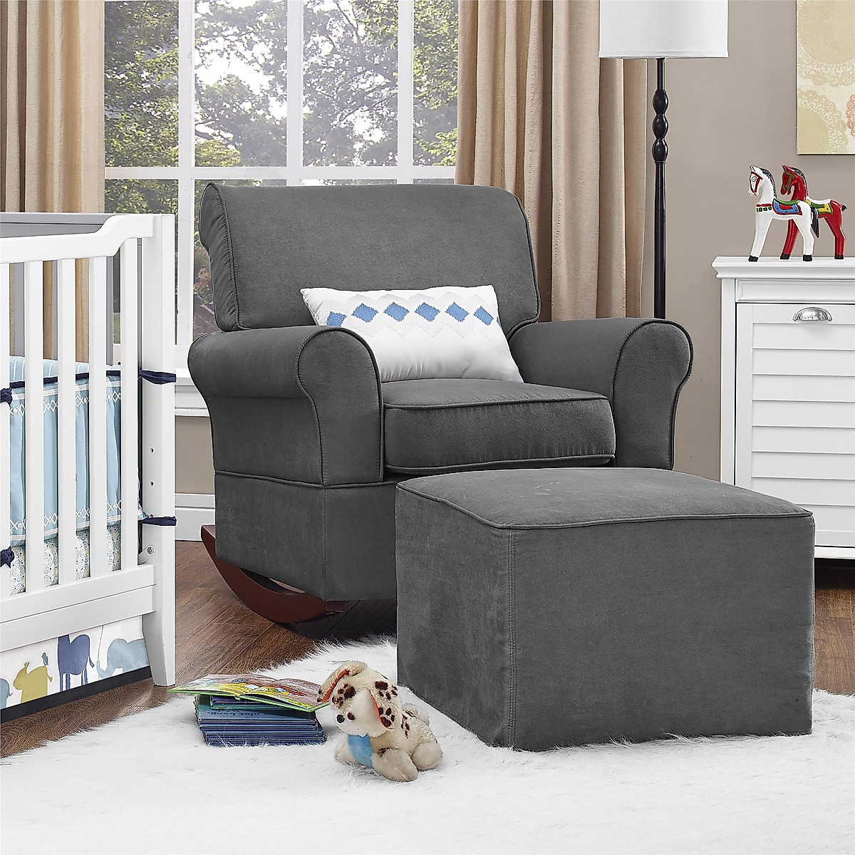 Baby Relax The Mackenzie Microfiber Plush Nursery Rocker Chair, Grey