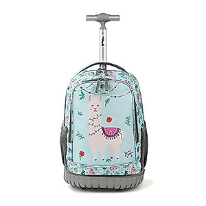 Tilami Rolling Backpack with Trolley Wheeled Design, Cute Cartoon Printed for Boys and Girls, Travel, School, Student Trip (19 Inch, Alpaca)