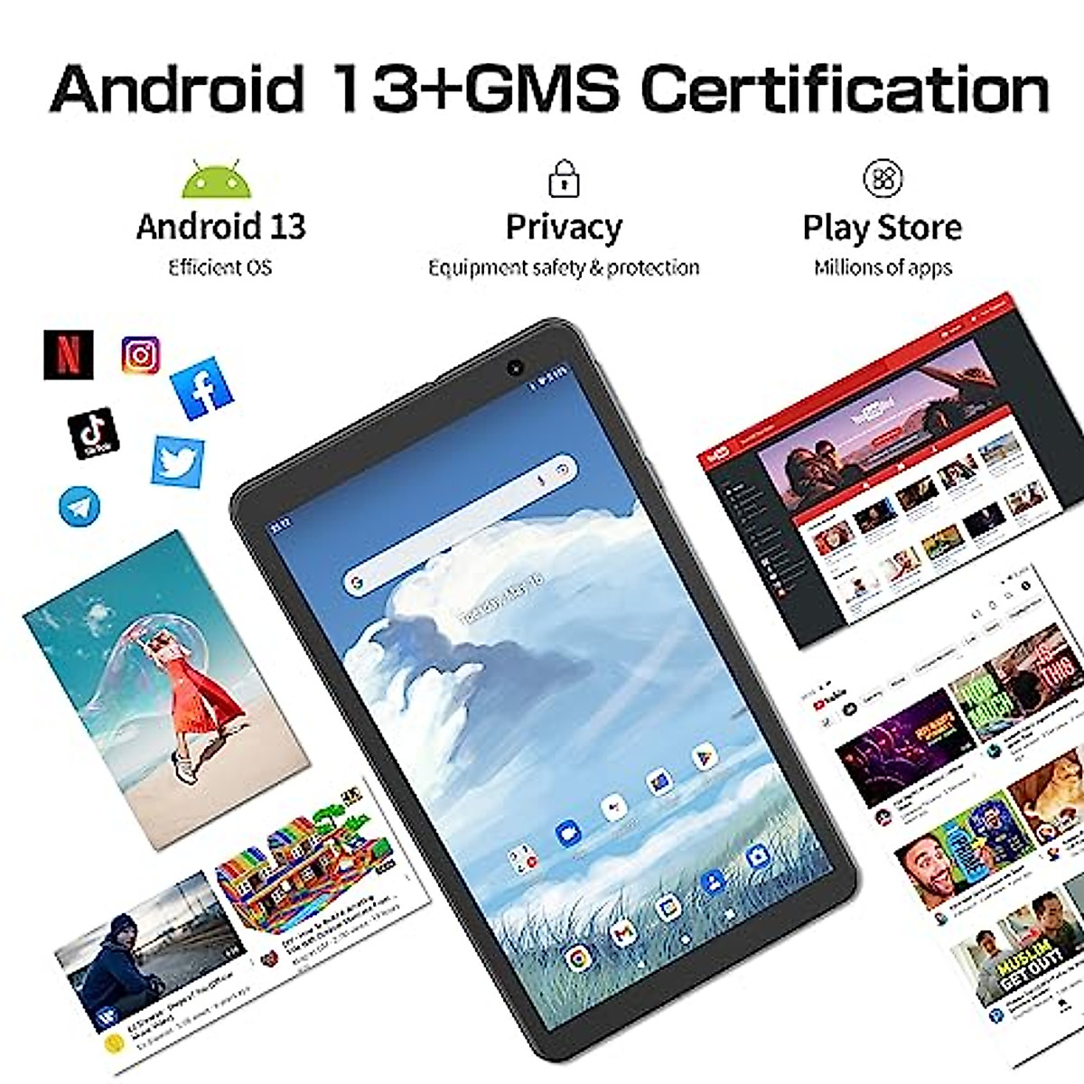 VOLENTEX Tablet, 8 inch Android 13 Tablets with 8GB RAM+64GB ROM 1TB Expand,1280x800 HD IPS Screen, 5000mAh Battery, Dual Cameras, Bluetooth, 5G WiFi Tablets PC (Gray)