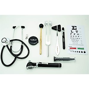 TAXXAN OTOSCOPE, DUAL-HEAD STETHOSCOPE, TAYLOR HAMMER, C128 TUNING FORK, LED MEDICAL PENLIGHT, SNELLEN POCKET PLASTIC EYE CHART, TAPE MEASURE compatible with any Otoscope Ophthalmoscope