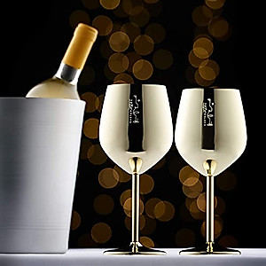 Gusto Nostro Stainless Steel Wine Glass - 18 oz Unbreakable Gold Wine Glasses for Travel, Camping and Pool - Fancy, Unique and Cute Portable Metal Wine Glass for Outdoor Events, Picnics (Set of 2)