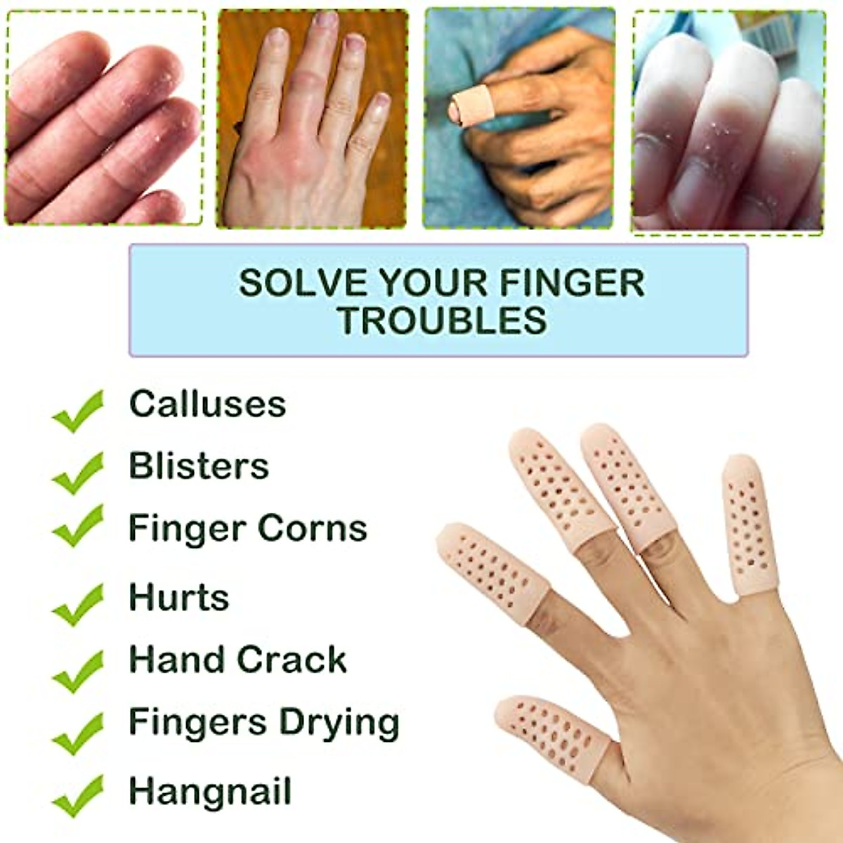 14 PCS Gel Finger Cot Medium Finger Caps Silicone Fingertips Protection - Finger Protectors Great for Trigger Finger, Finger Arthritis, Finger Cracking and Other Finger Pain Relief