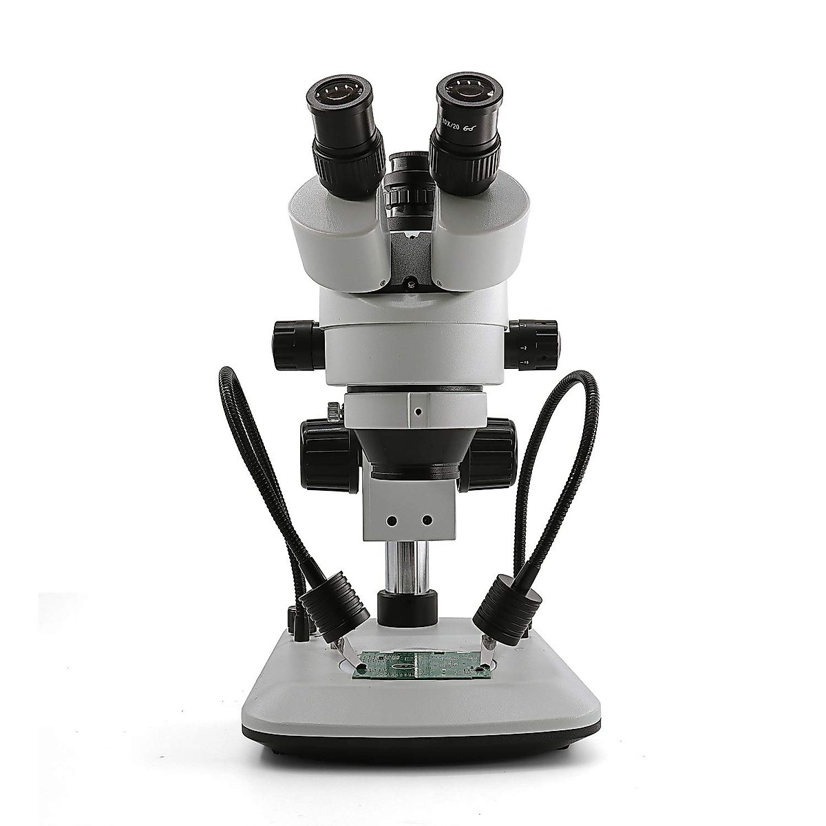 Swift S7-TGL-CA05 Trinocular Stereo Microscope, 7X-45X Zoom, WF10X Eyepieces, Gooseneck & Transmitted LED Lights, Pillar Stand, 110V