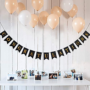 Shimmer Gold Black Congratulations Banner for 2021 Graduatoin Party Decoration Swallowtail Pennant Flags Bunting Hanging Congrats Sign for New Job Promotion Retirement Team Parties- No DIY Needed