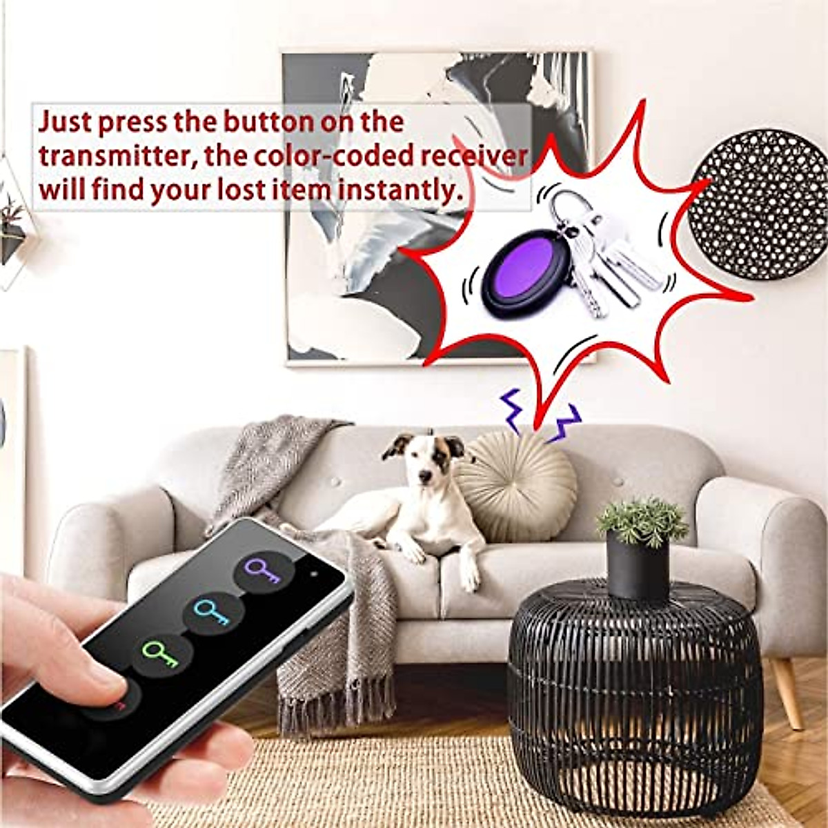 Key Finder, Reyke 80dB+ RF Item Locator Tags with 131ft. Working Range, Wireless Remote Finder Key Finder Locator for Finding Wallet Key Phone Glasses Pet Tracker, 1 RF Transmitter & 4 Receivers