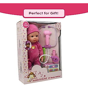 Interactive 16” Baby Doll Toy Doctor Kit with Light Up Heartbeat Sound Stethoscope, Pretend Role Play Accessories Set - Medical Checkup Playset Gift Pack for Kids, Girl Toddler – Pink, (16 Inch)