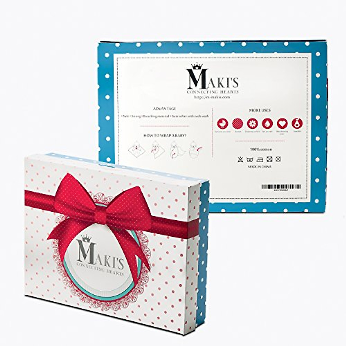 Maki's Connecting Hearts Baby Muslin Swaddle Blankets 3 + 3 Pk Large100% Cotton Newborn Receiving Blanket