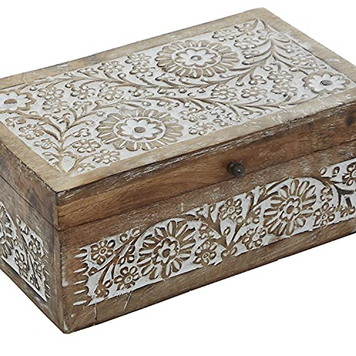 Deco 79 Mango Wood Floral Box with Hinged Lid, Set of 3 8", 10", 12"W, Brown