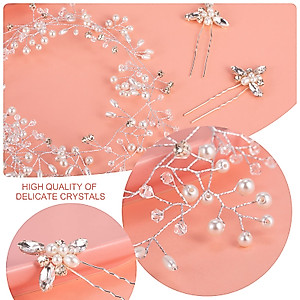 Nljihkure Bride Wedding Crystal Hair Vine Hair Accessories Extra Long Pearl and Beads Bridal Hair Vine Headband Head Pieces for Women and Girls (Silver)