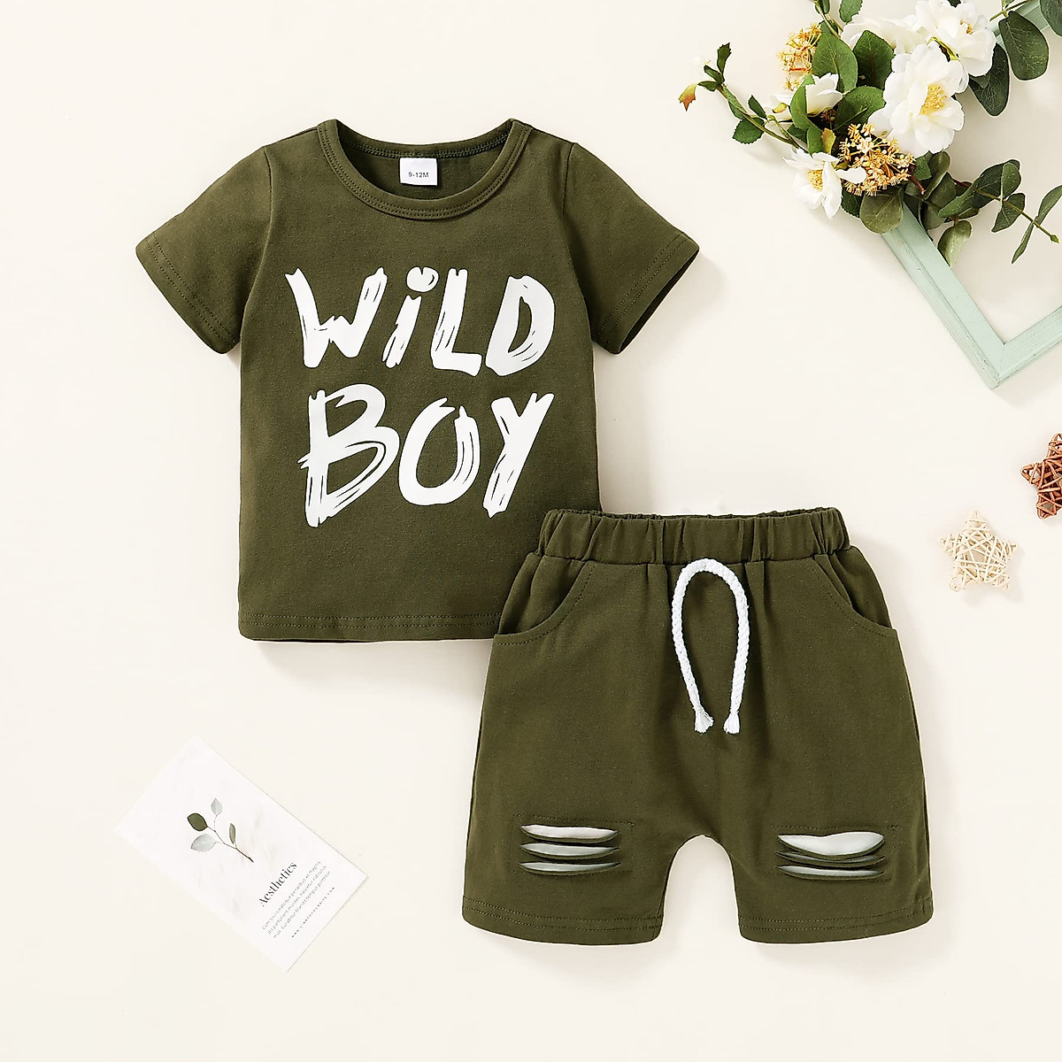 Happy Town Toddler Baby Boy Clothes Short Sleeve T-shirt and Shorts Boys Summer Clothes Set (Green, 6-12 Months)