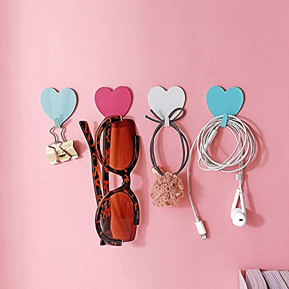 DIAODA Love Heart Shape Cute Self Adhesive Towel Hanging Hook Decorative Hooks for Girls Room Shower Bedroom Door Purse Keys Coat(5pc Light Pink)
